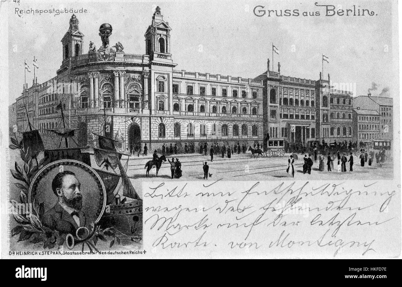 This painting portrays the Reichspostgebaeude in Berlin around 1895 ...
