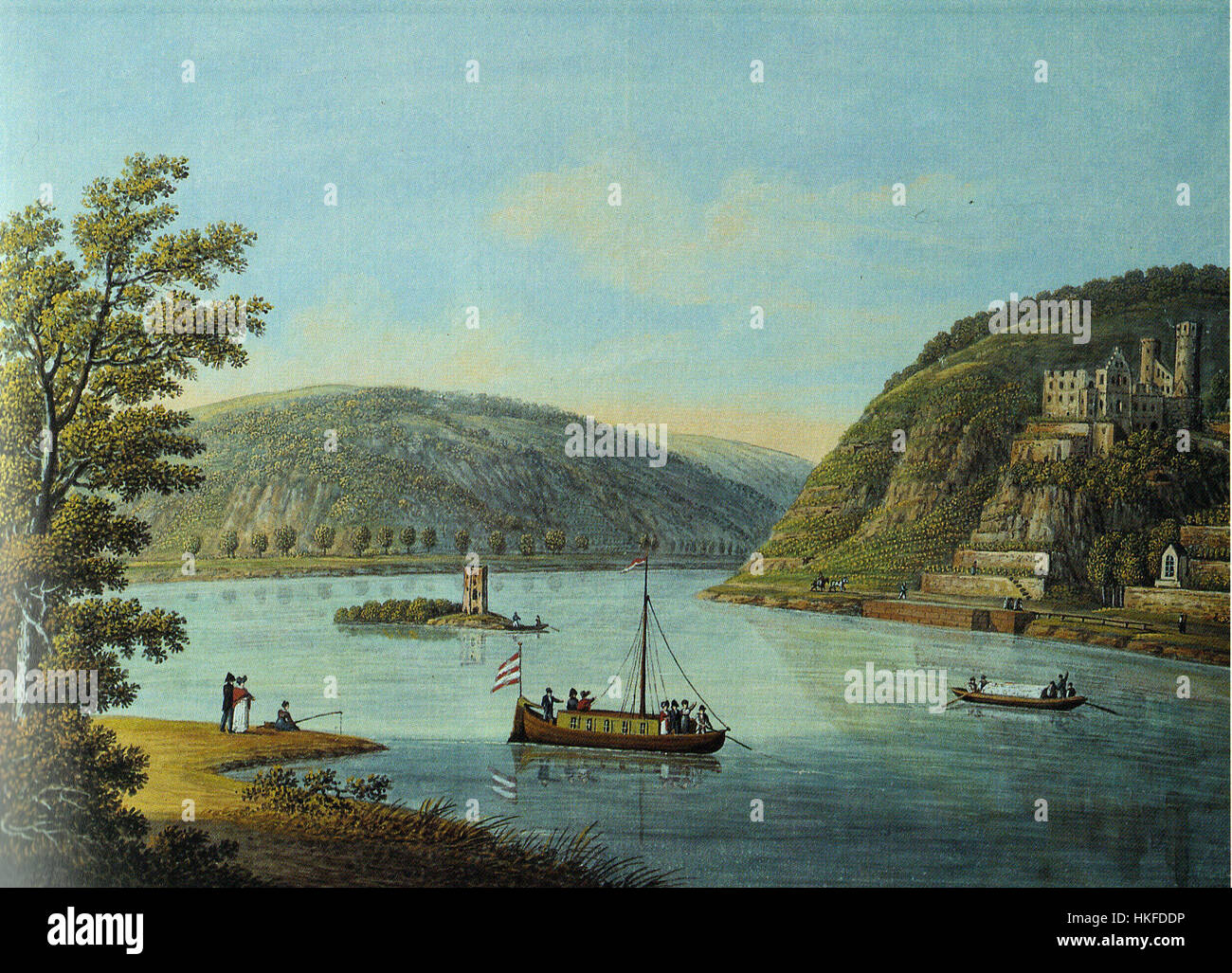 This painting depicts the scenic view of the Rhine River with the ...
