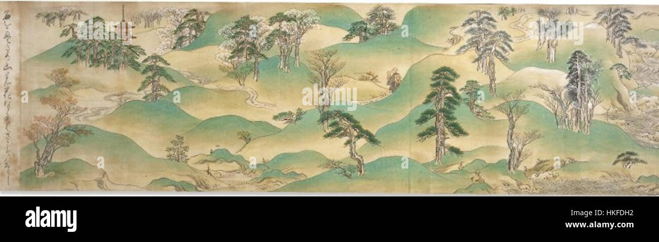 This image depicts a section from the 'Saigyo Monogatari Emaki', a ...