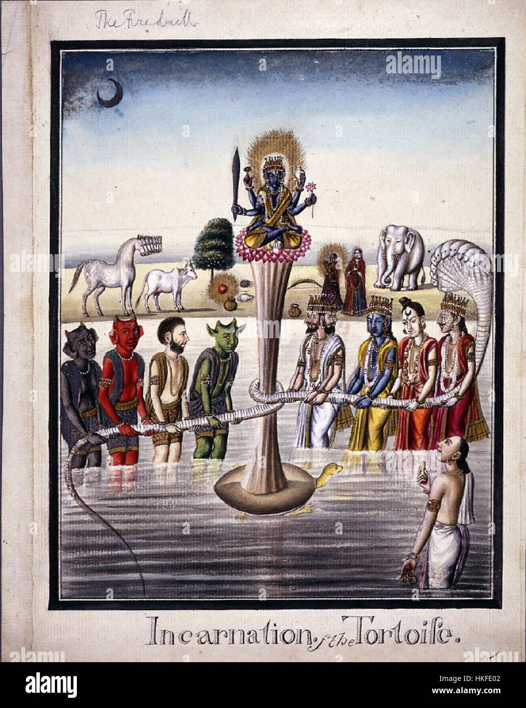 This ancient Indian painting illustrates the mythological event of ...