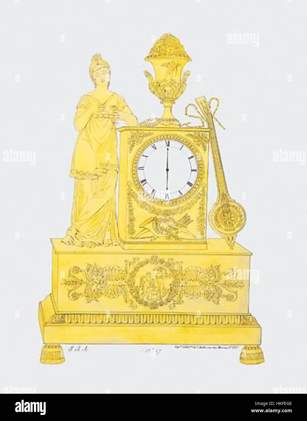 This sketch illustrates a French Empire-style clock featuring Venus ...