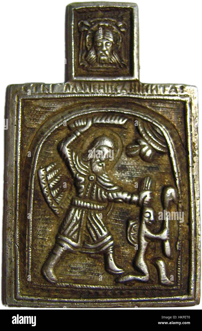 'St Nikita Besogon' is a religious artwork depicting St. Nikita, a ...