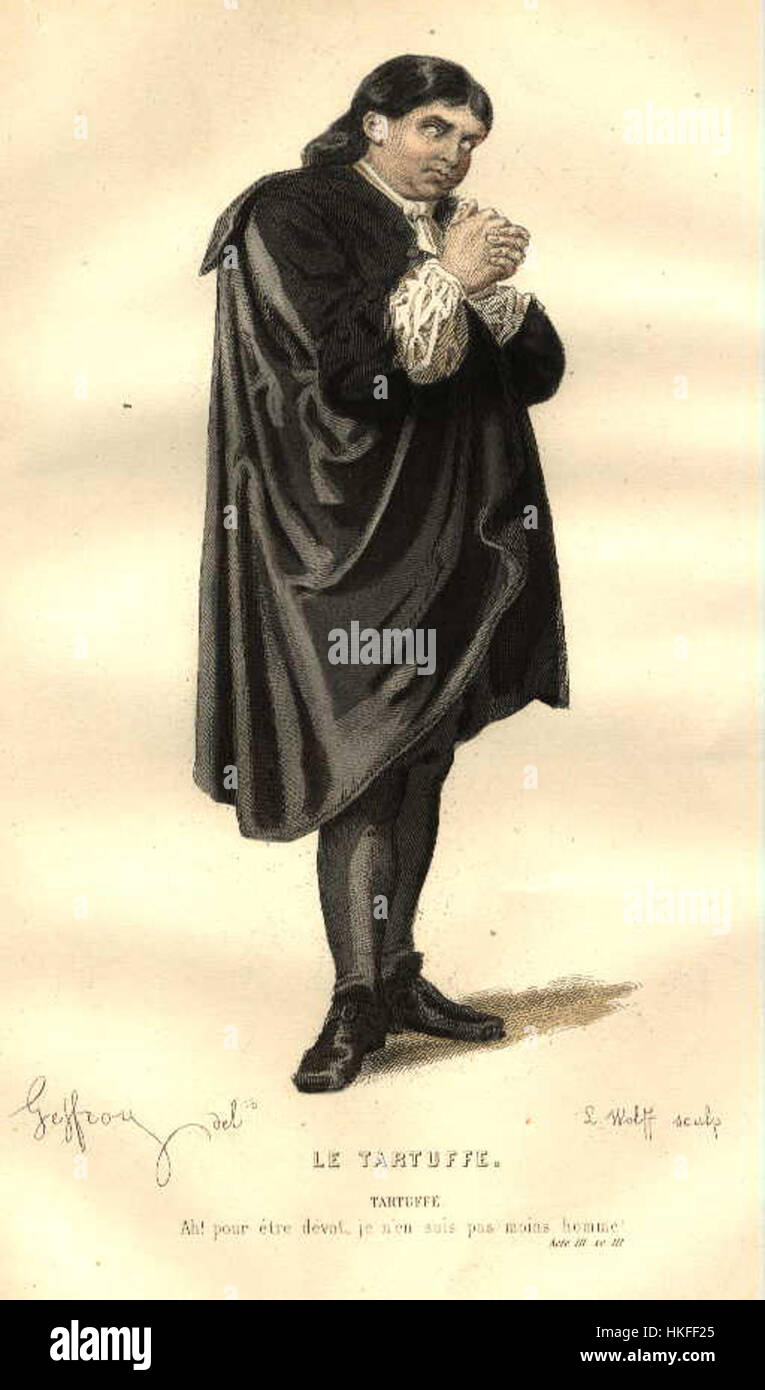 This theatrical scene from Molière's *Tartuffe* depicts the central ...