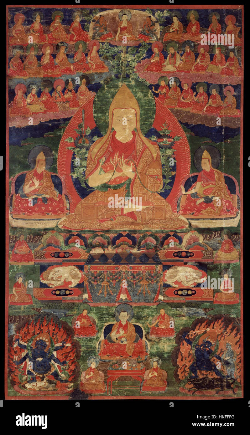 This 16th-century artwork of Tsonkapa, the founder of the Gelug school ...