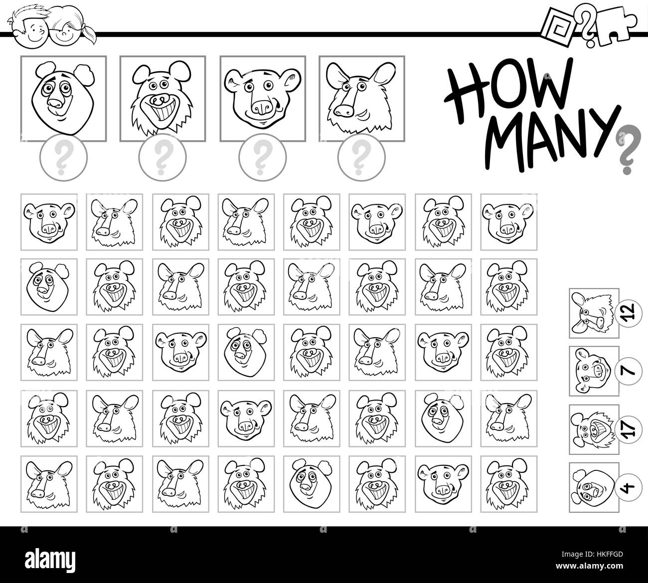 Black and White Cartoon Illustration of Educational How Many Counting ...
