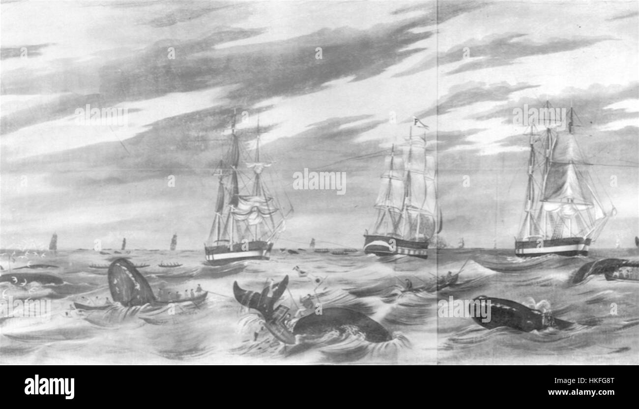 A painting from around 1848 depicting a whaling voyage, created by ...