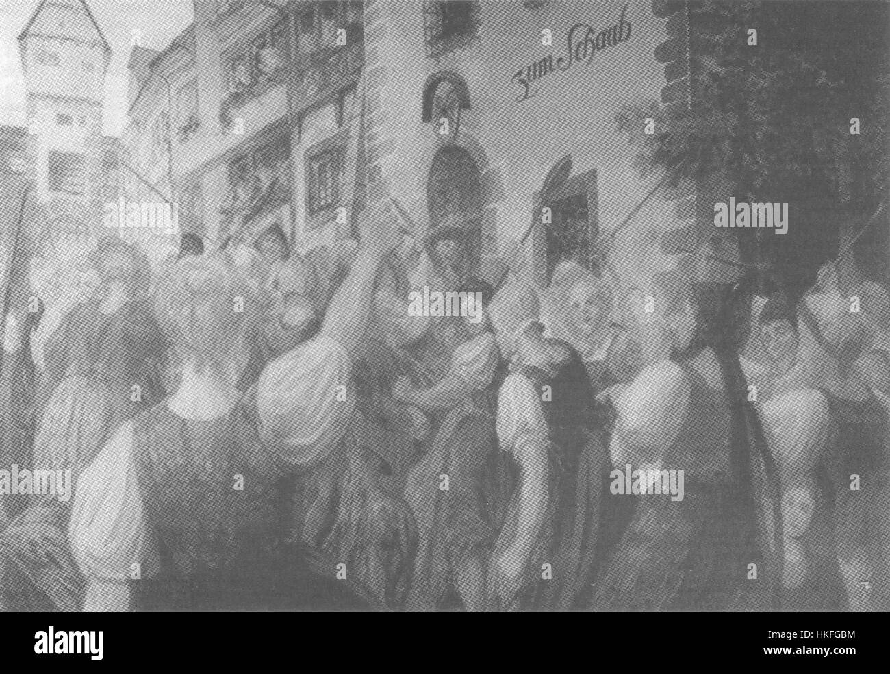 'Weiberkrieg' (War of the Women) is a satirical illustration depicting ...