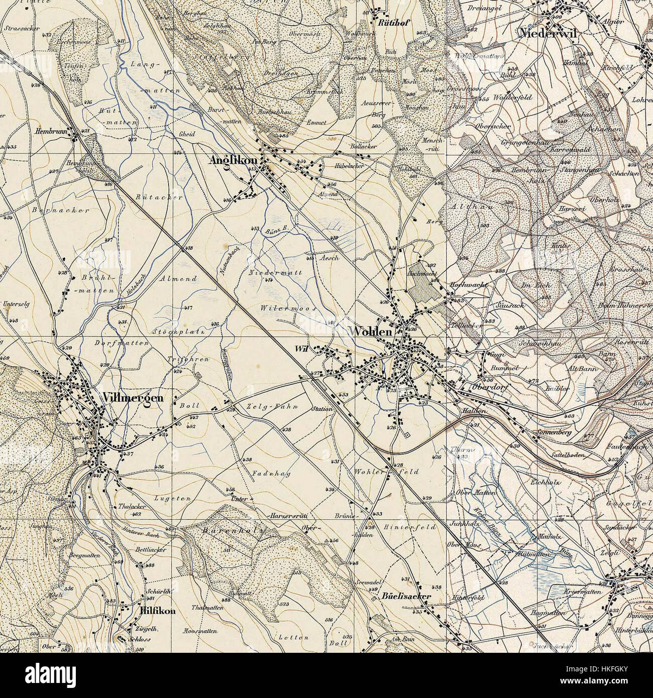The 'Wohlen Siegfriedatlas' from 1881 depicts detailed maps or ...