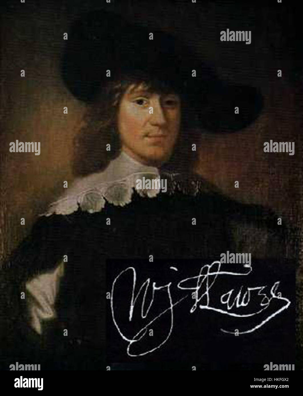 This artwork features a sketch of William Lawes, an English composer ...