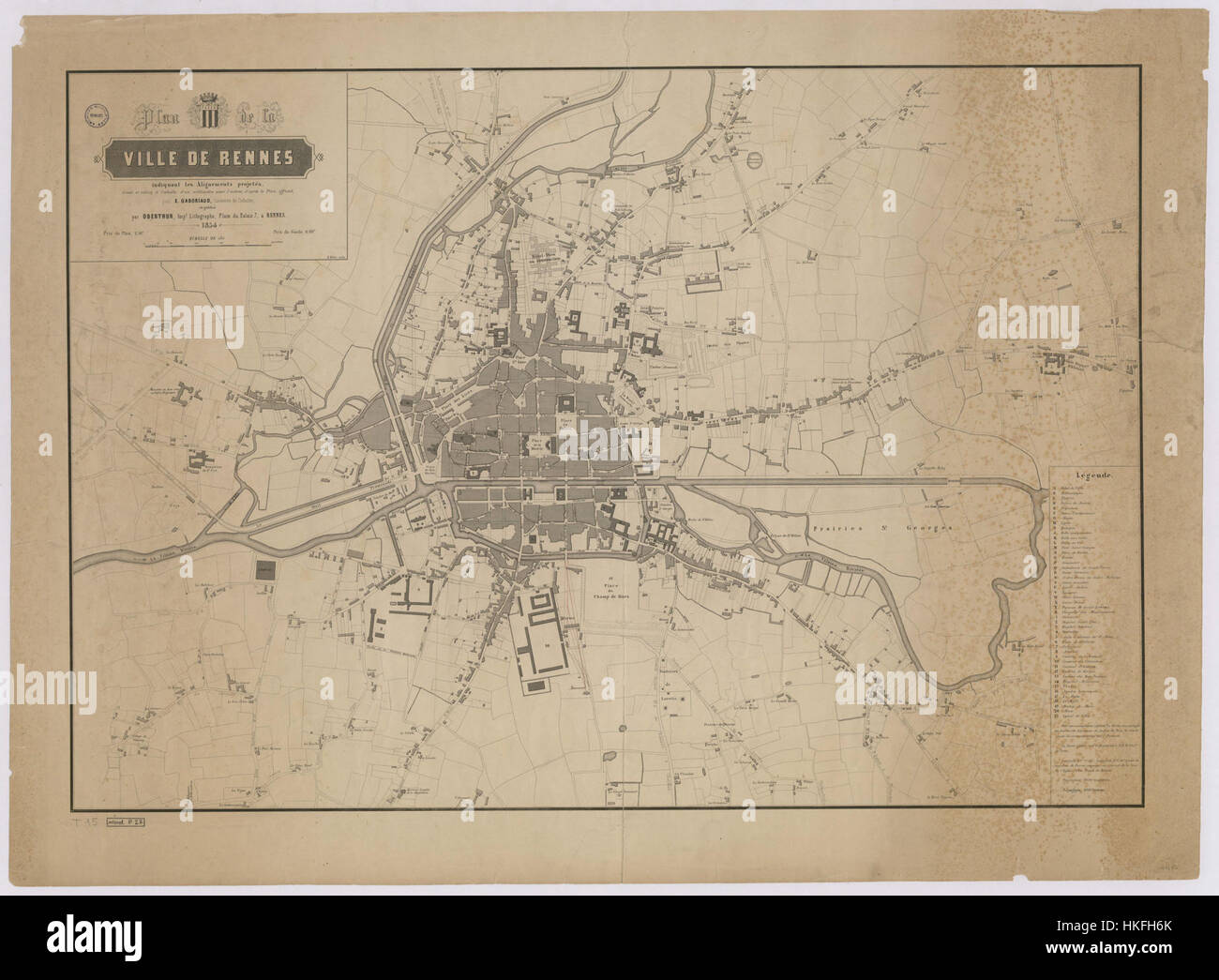 1fi73 Plan de la ville de Rennes Stock Photo - Alamy