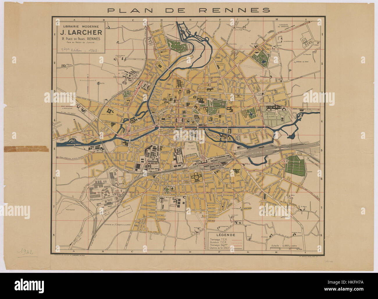 This map, titled 'Plan de Rennes de 1942,' offers a detailed ...