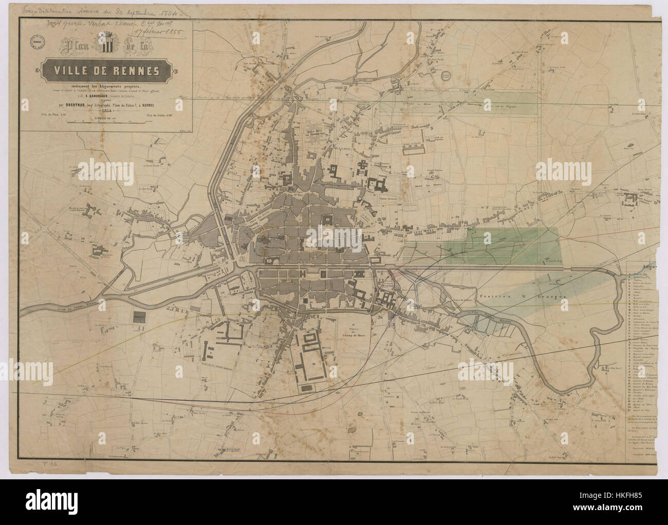 This map titled 'Plan de Rennes avec gare' provides a detailed layout ...
