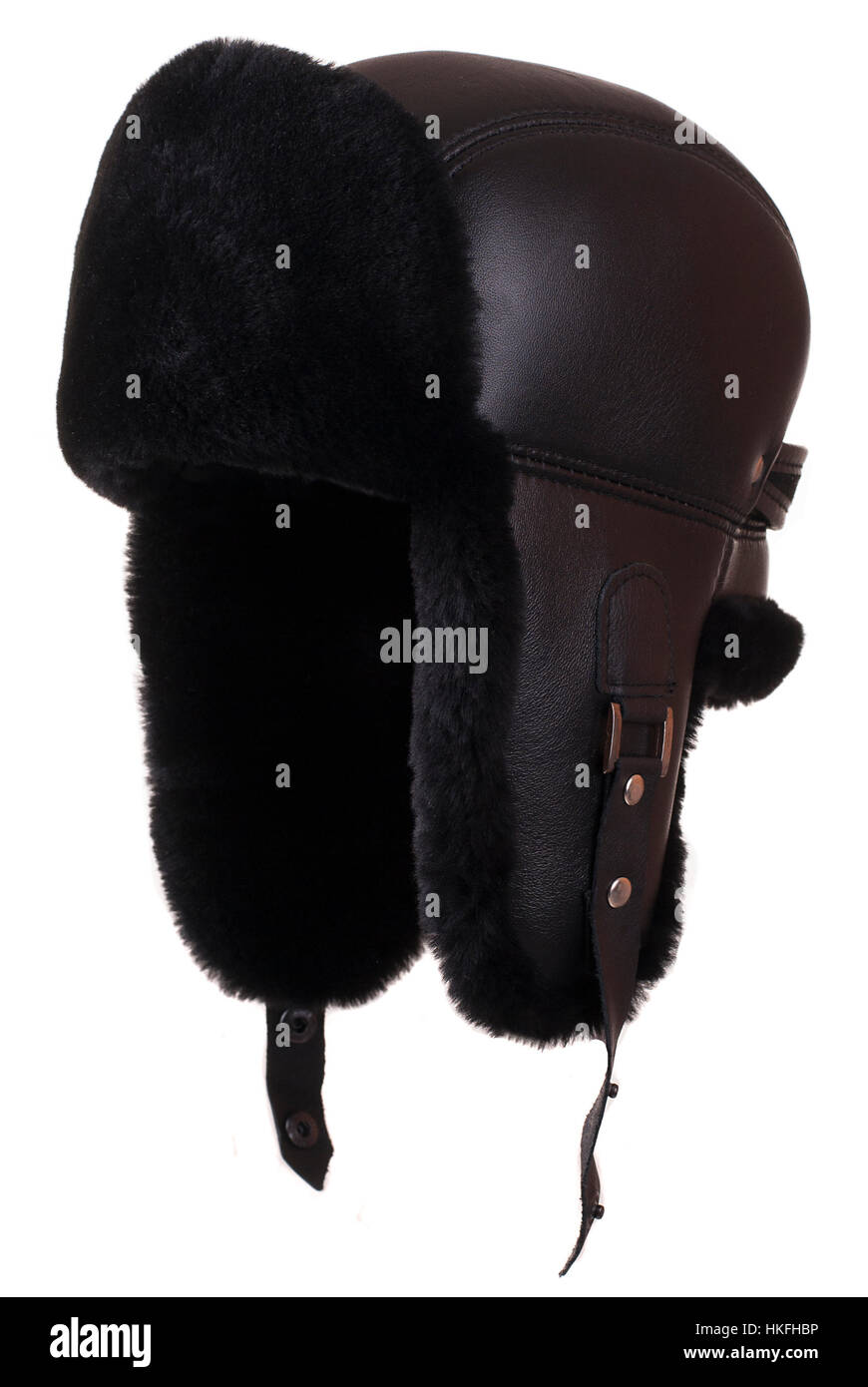 Black fur aviator hat isolated on white background Stock Photo - Alamy