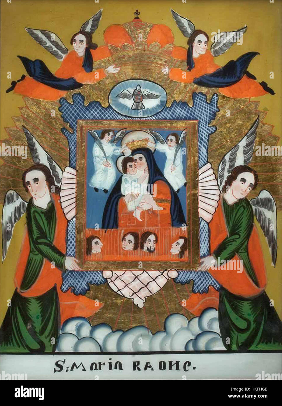 This 19th-century 'Hinterglasbild' depicts the Virgin Mary holding the ...