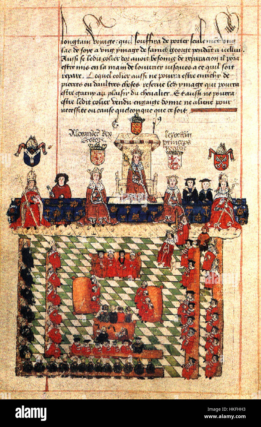 This artwork illustrates a medieval parliament session during the reign ...