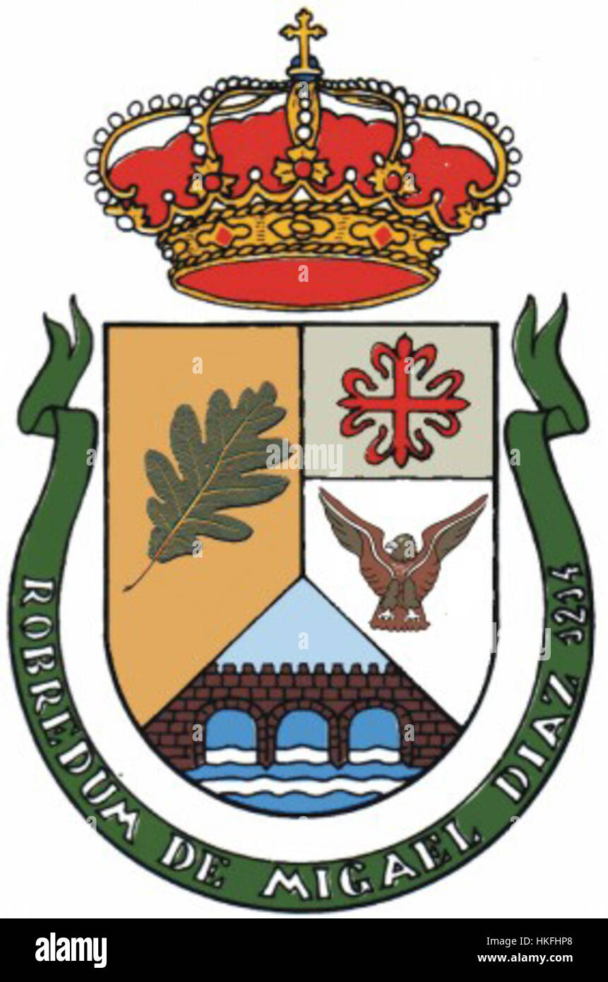 This painting depicts the escudo (shield) of Elrobledo, symbolizing the ...