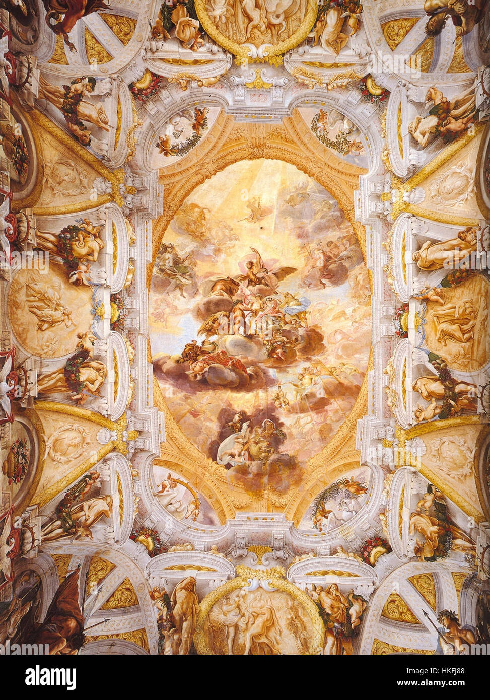 The painting 'Canuti Hercules acogido en el Olimpo' by an unknown ...