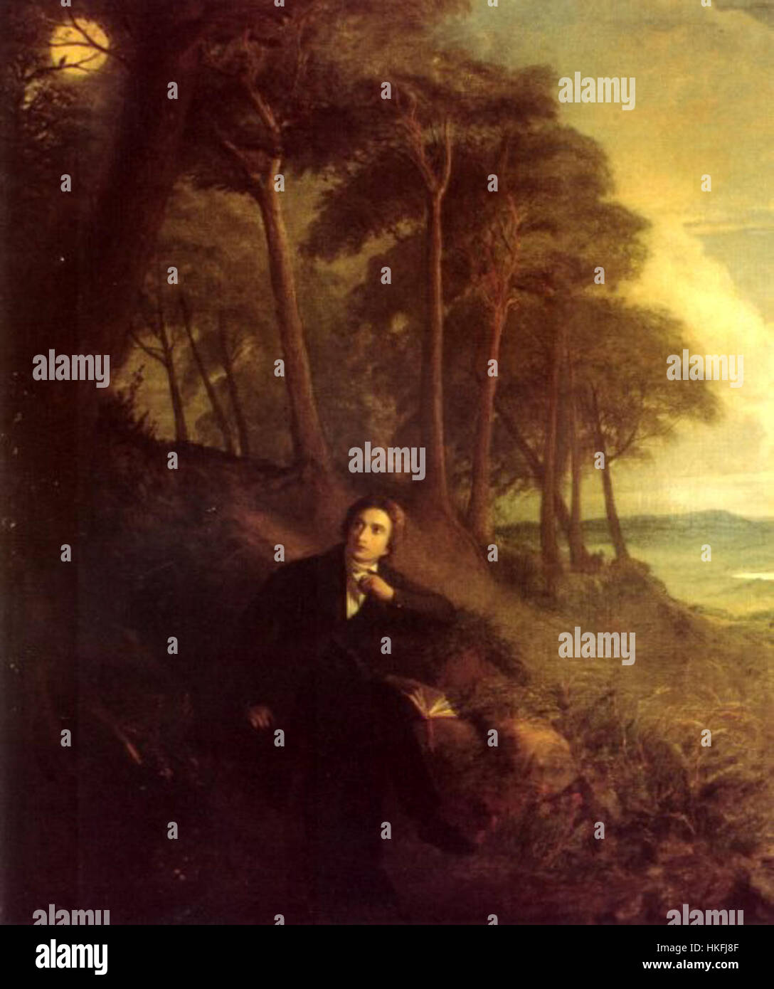 This oil painting depicts the poet John Keats listening to a ...