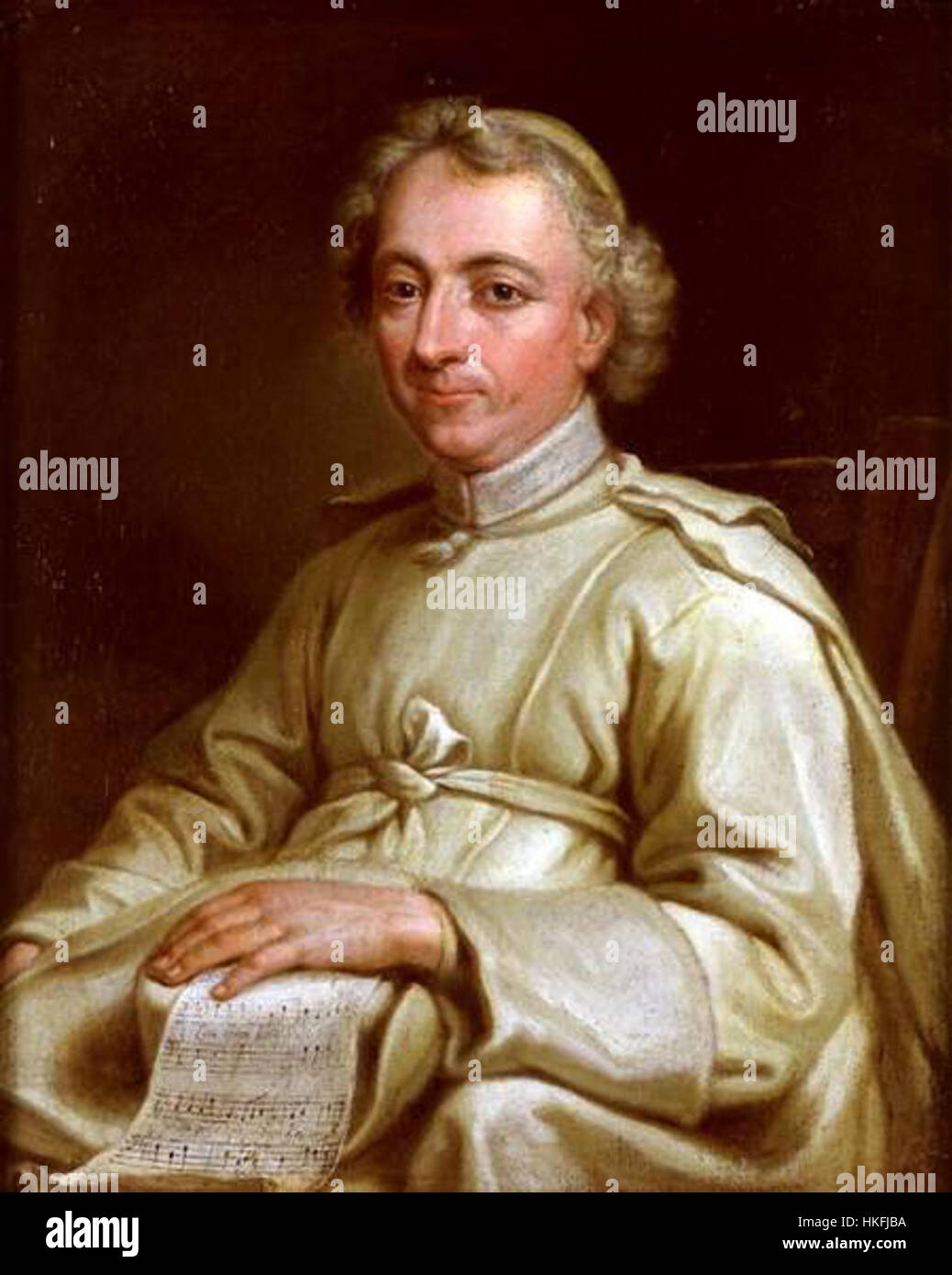 This portrait depicts a canon from the French clergy, holding a score ...