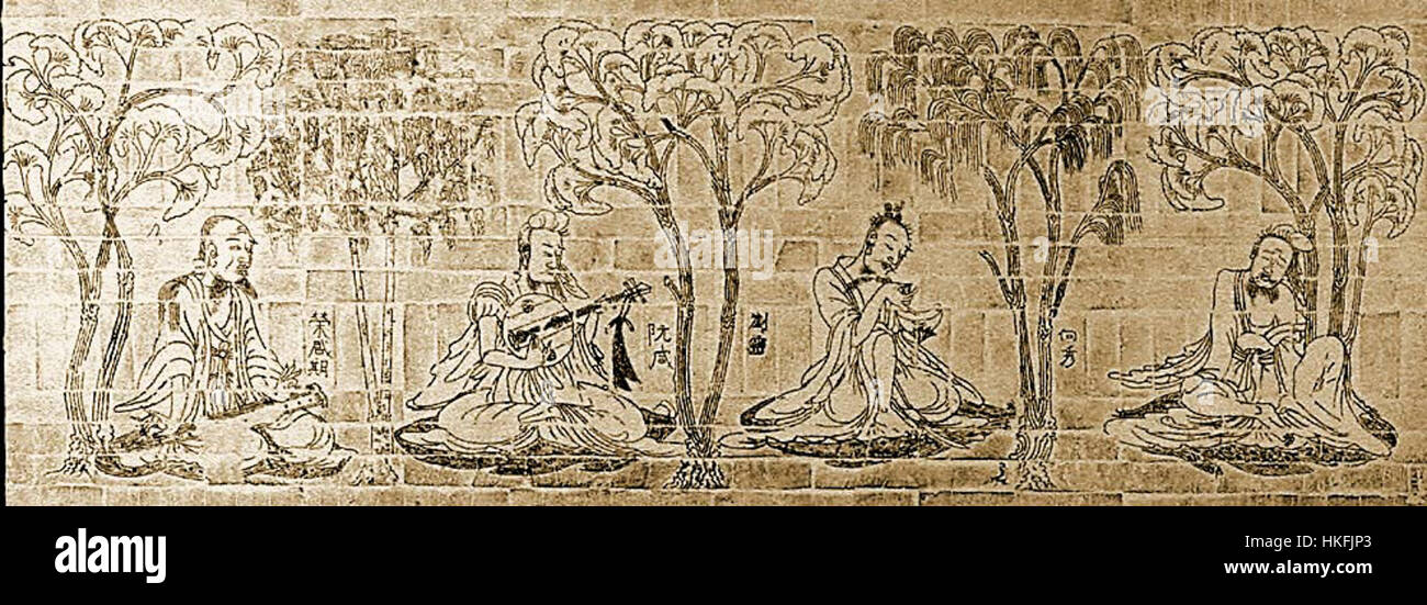 *Seven Worthies Bamboo Grove* is an ancient Chinese painting that ...
