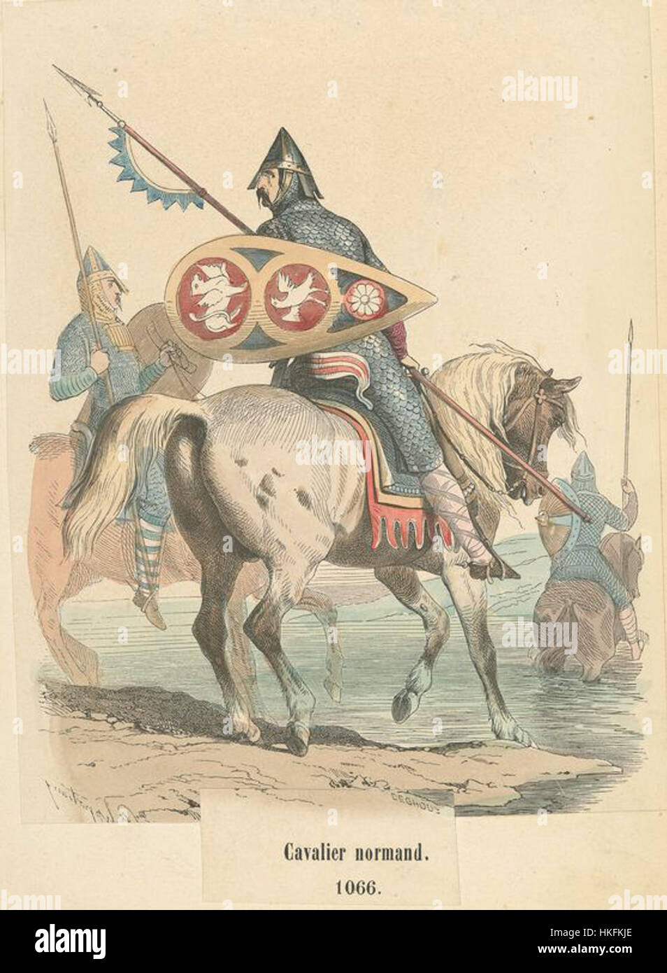 This artwork depicts the Norman cavalry from the Battle of Hastings in ...