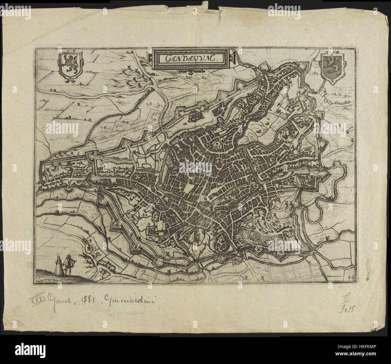 This map by Guicciardini presents a detailed view of the city of Ghent ...