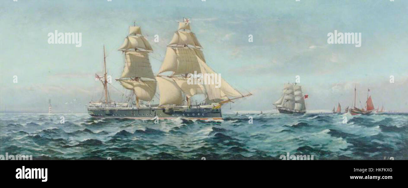 HMS Comus, a Royal Navy ship, is depicted in this artwork by Henry J ...