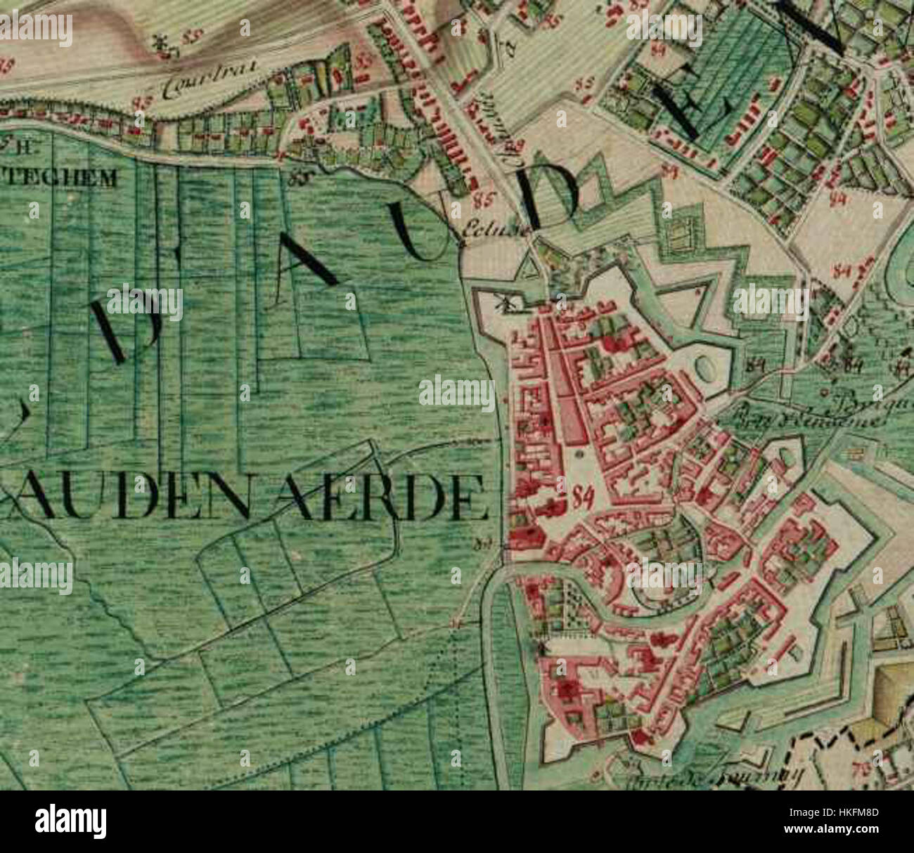 A historical map of Oudenaarde, Belgium, created by the cartographer ...