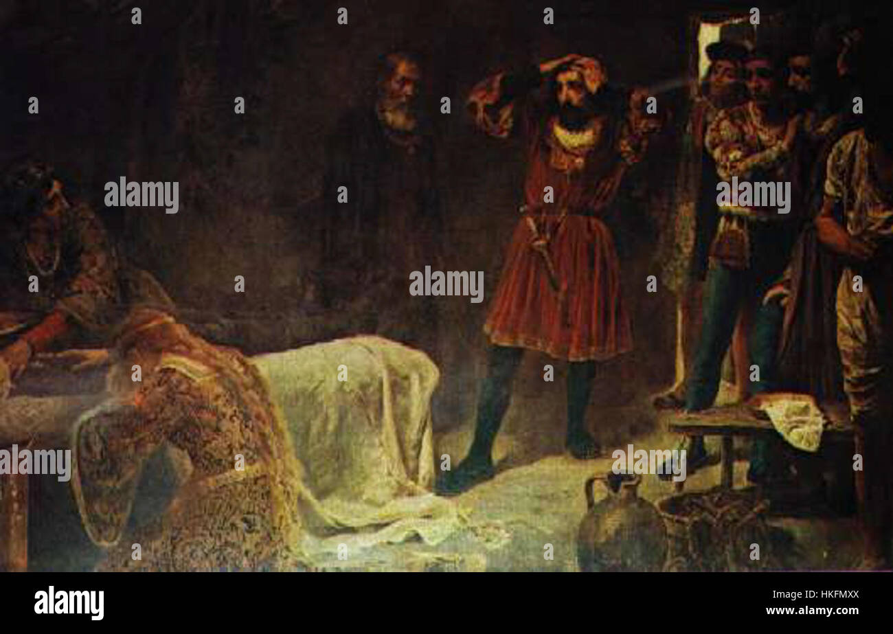 A painting depicting the death of Dom João VI, the King of Portugal ...