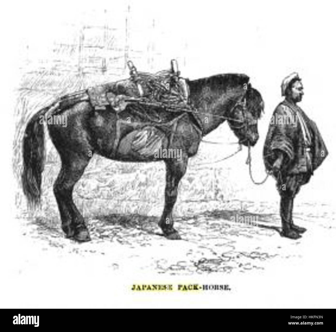 This traditional image showcases a Japanese pack horse and its ...
