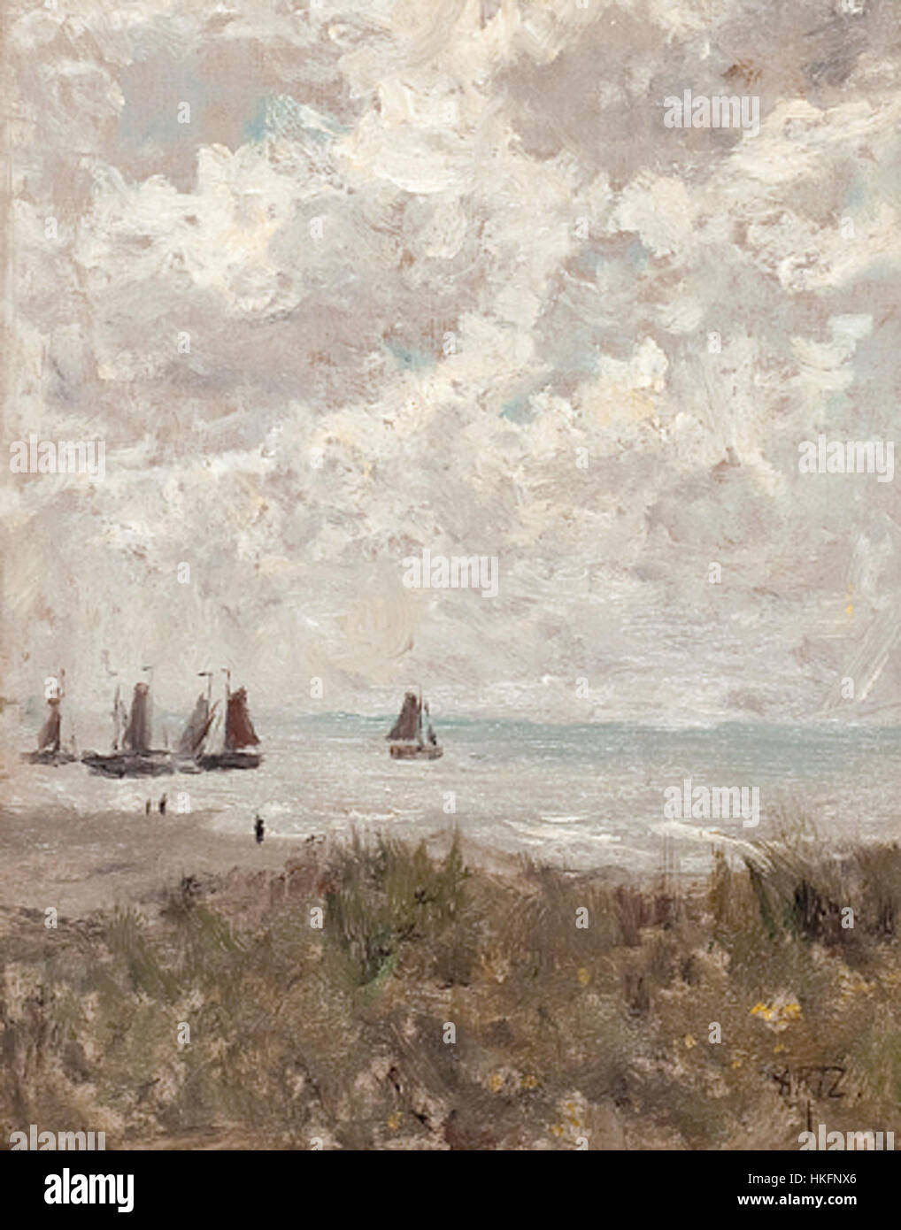 'Seascape' by Adolph Arts is an oil painting that captures a tranquil ...
