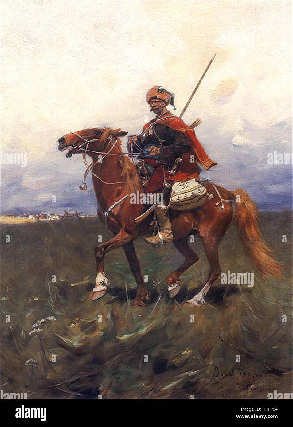 A painting depicting a Cossack horseman, showcasing the traditional ...