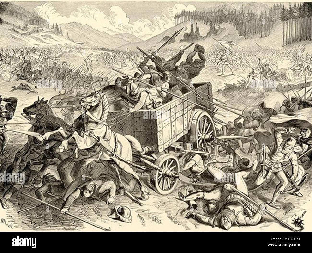 This artwork depicts the Battle of Laupen, fought in 1339, an important ...