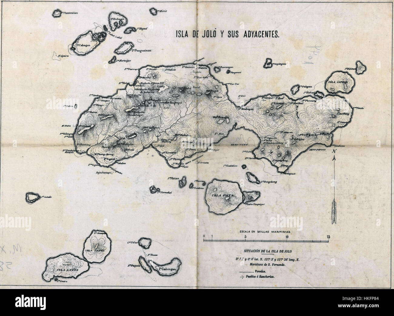 This map depicts Isla de Jolo and the adjacent areas, focusing on the ...