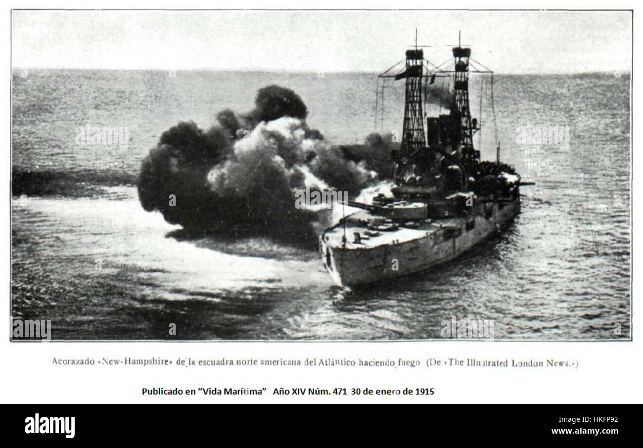 The painting 'Acorazado New Hampshire' depicts the Spanish battleship ...