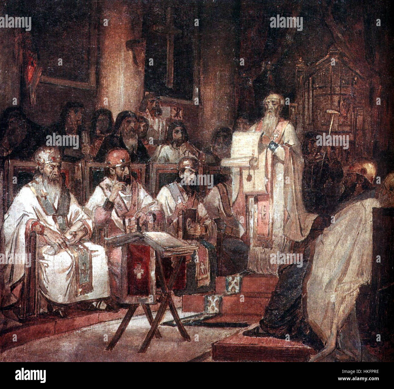 This artwork by Surikov, depicting the Constantinople II Council ...