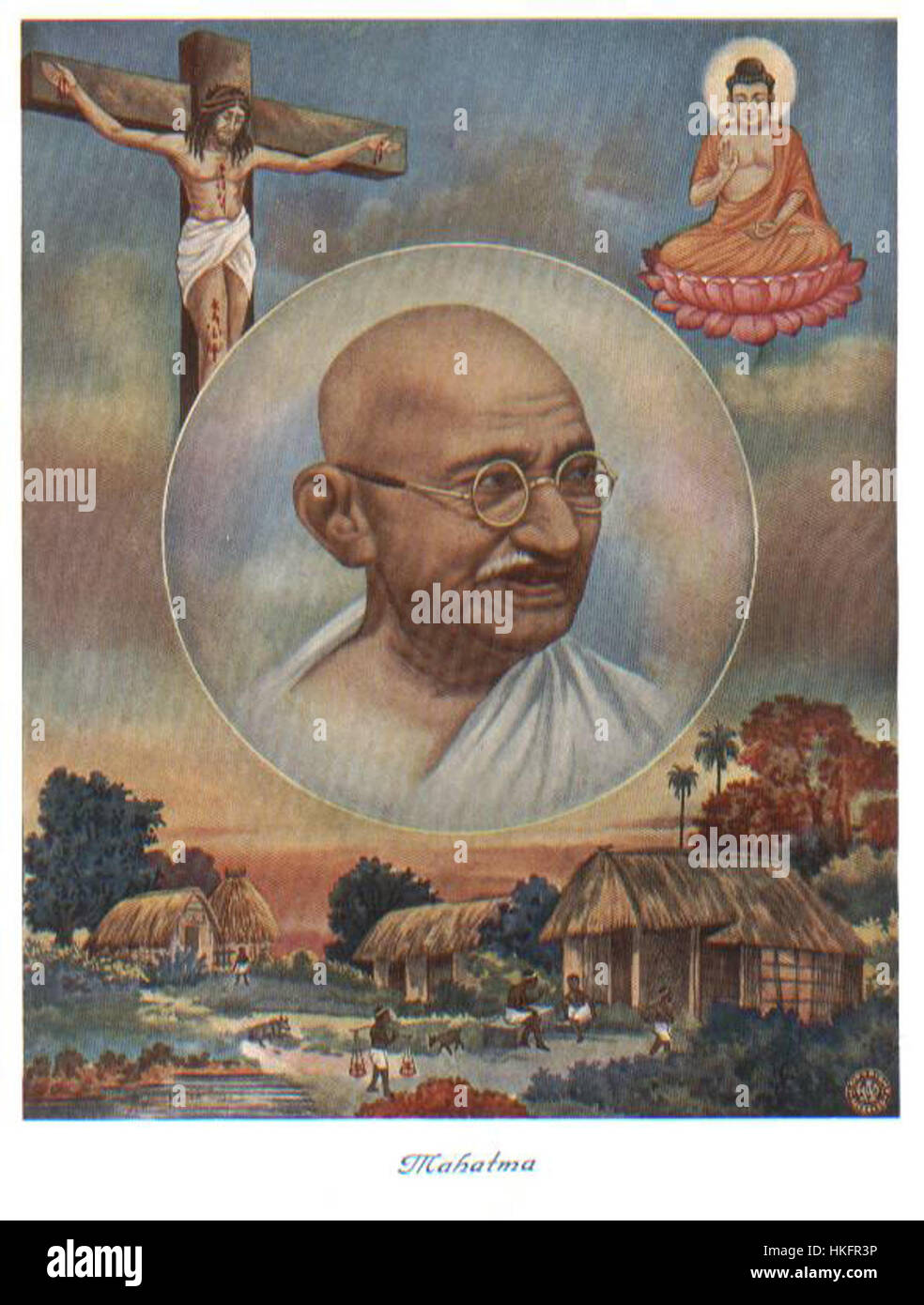 This artwork portrays Mahatma Gandhi as a unifying figure, blending ...