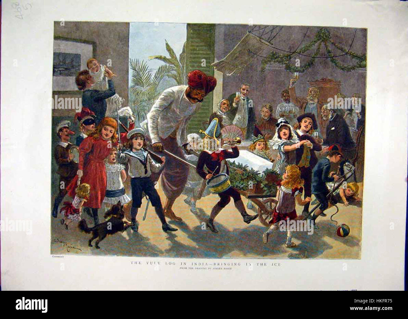 The 'Yulelog' painting from 1889 depicts a traditional winter scene ...