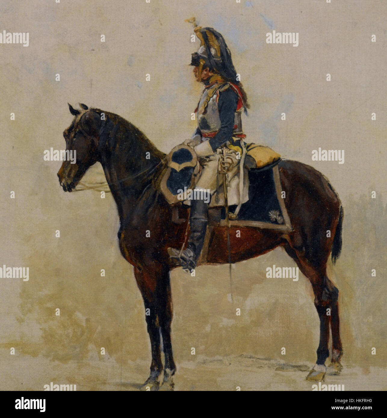 'Un Cuirassier' by Jean-Louis Ernest Meissonier is a detailed painting ...