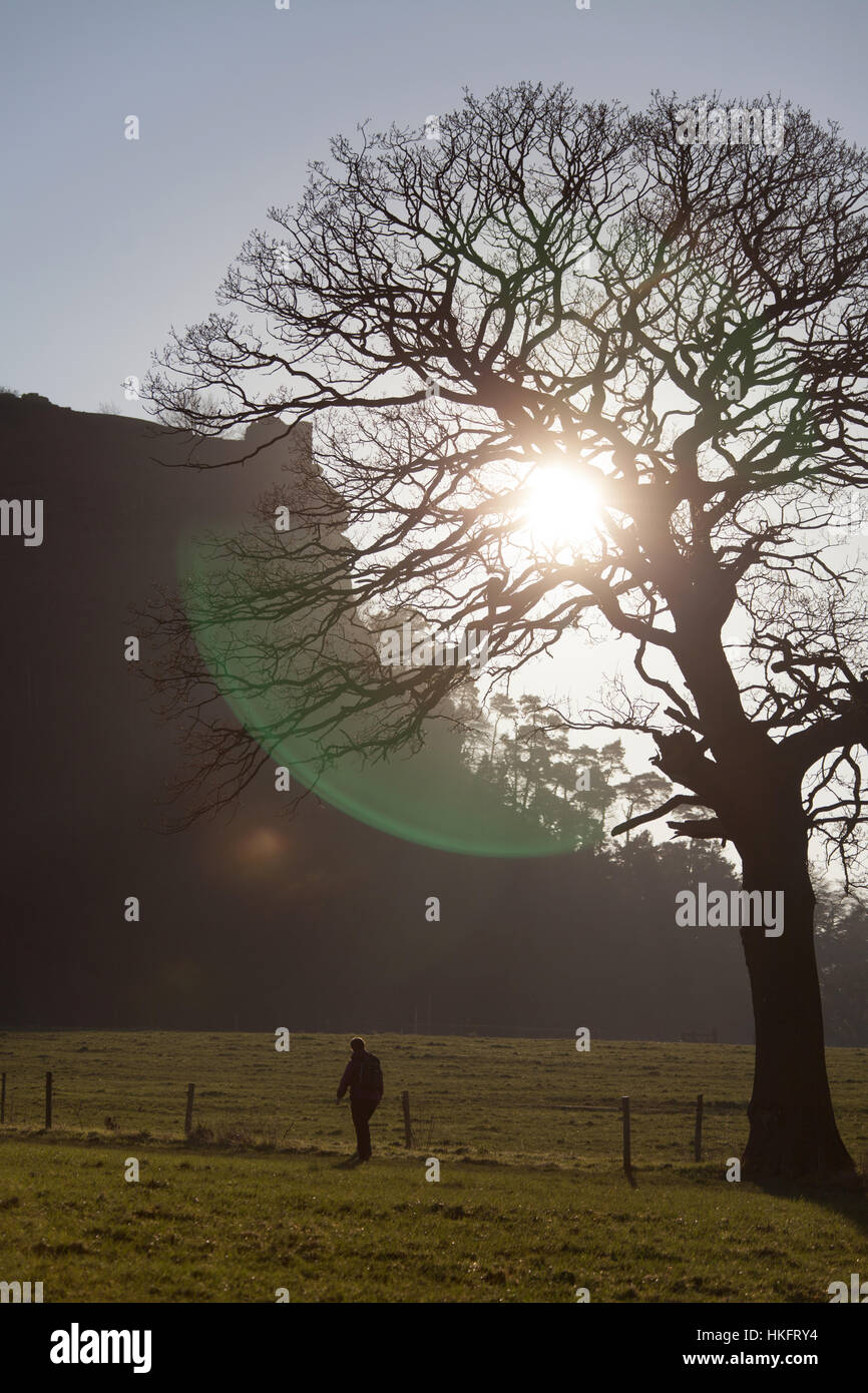 Sandstone Trail, Cheshire, England. Picturesque view of a walker on the ...