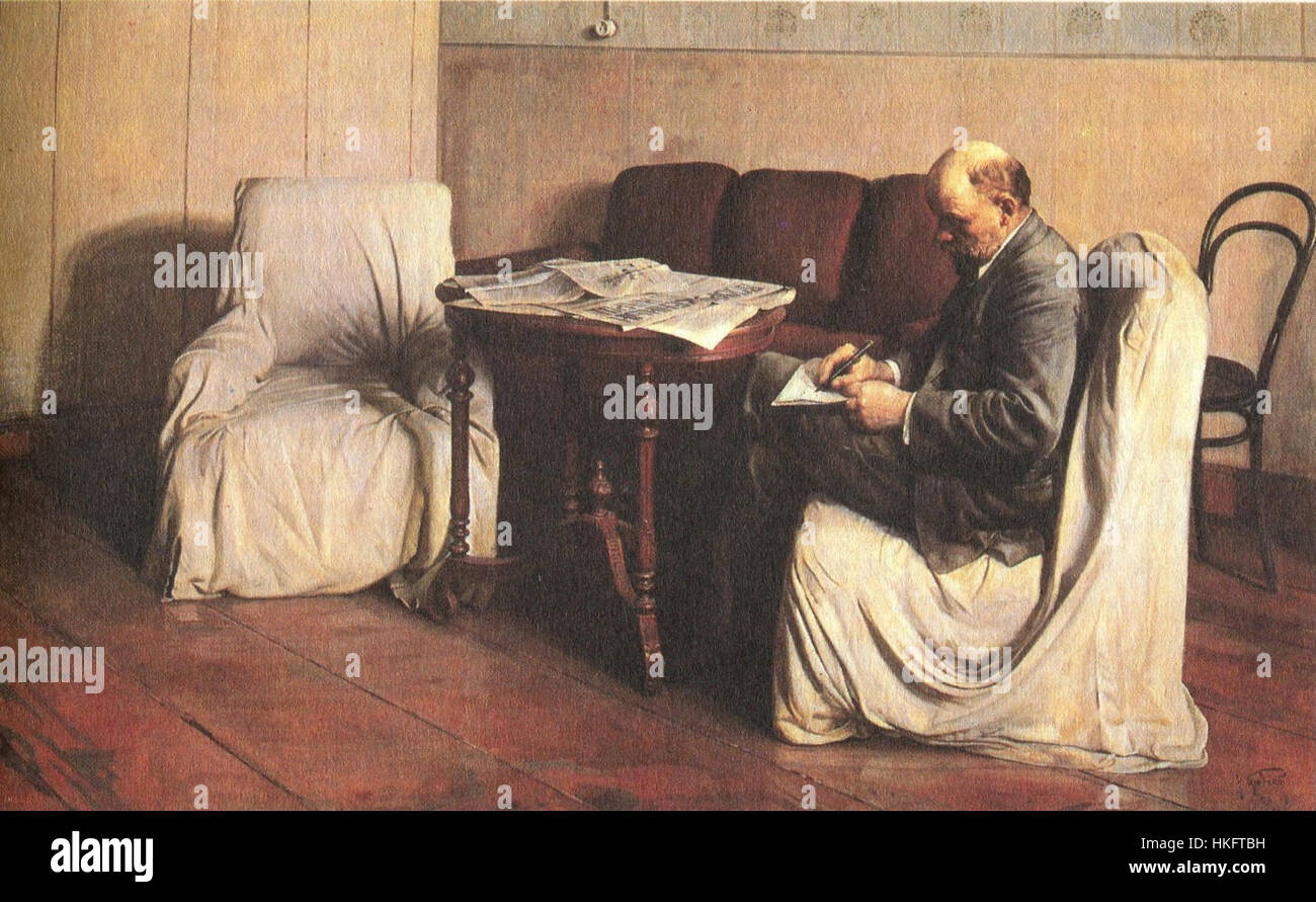 This oil painting by Brodski depicts a portrait of Vladimir Lenin ...