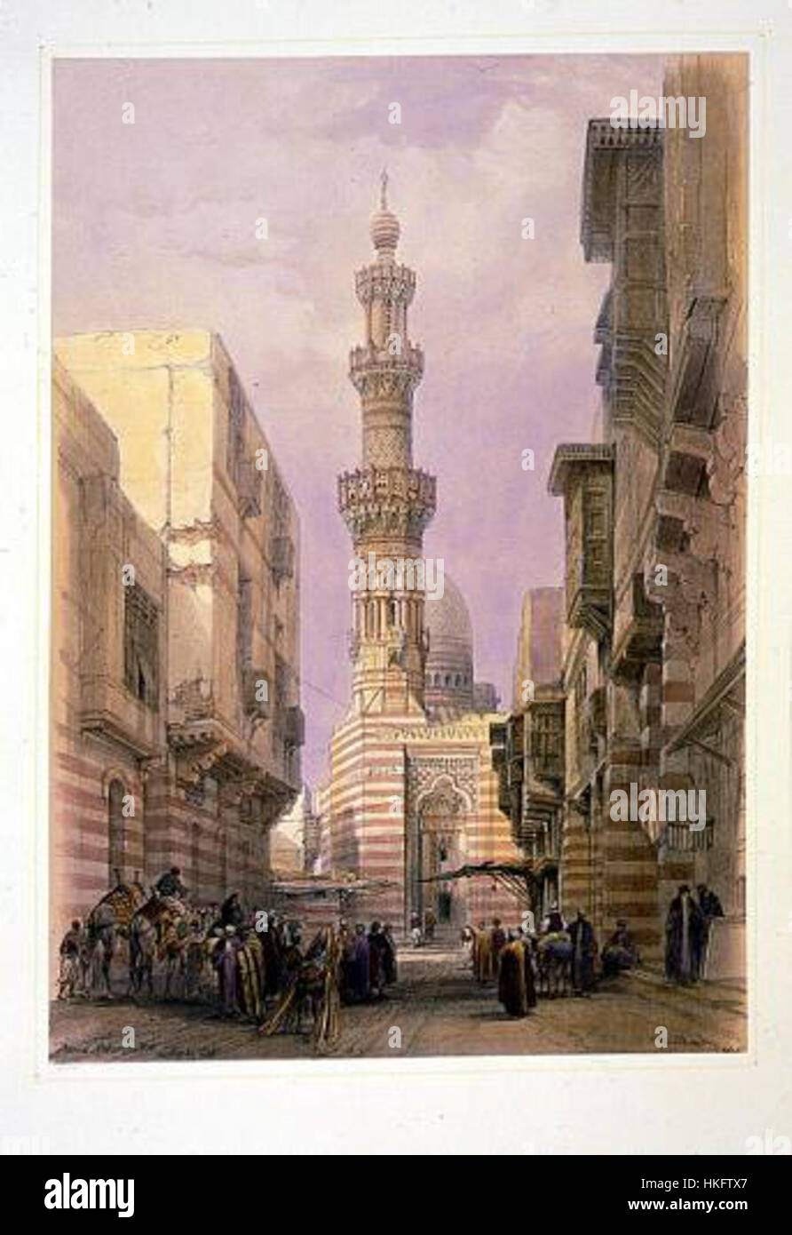 A historical lithograph by Roberts & Haghe depicting a view of Cairo ...