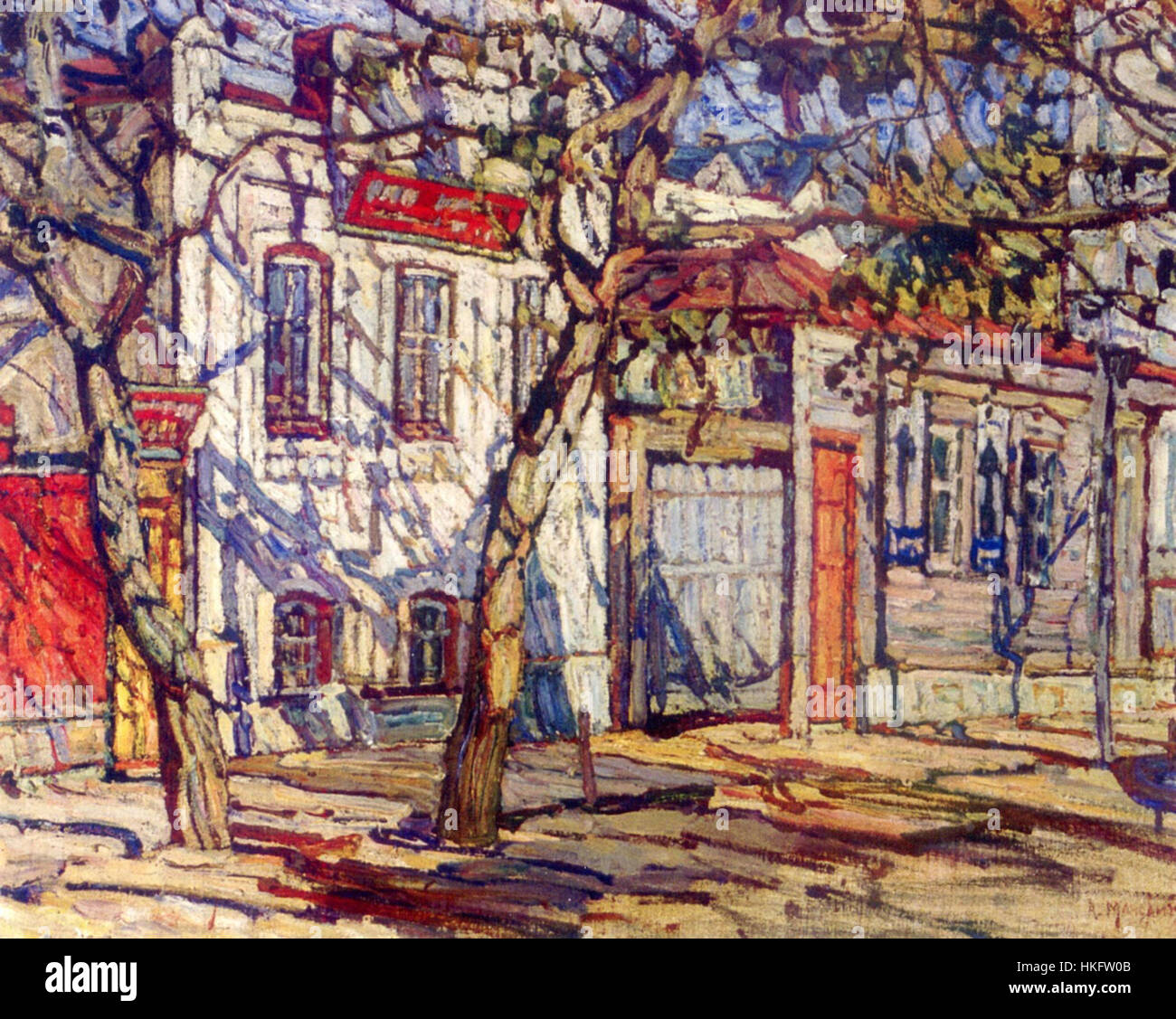 This street scene artwork captures the essence of urban life through a ...