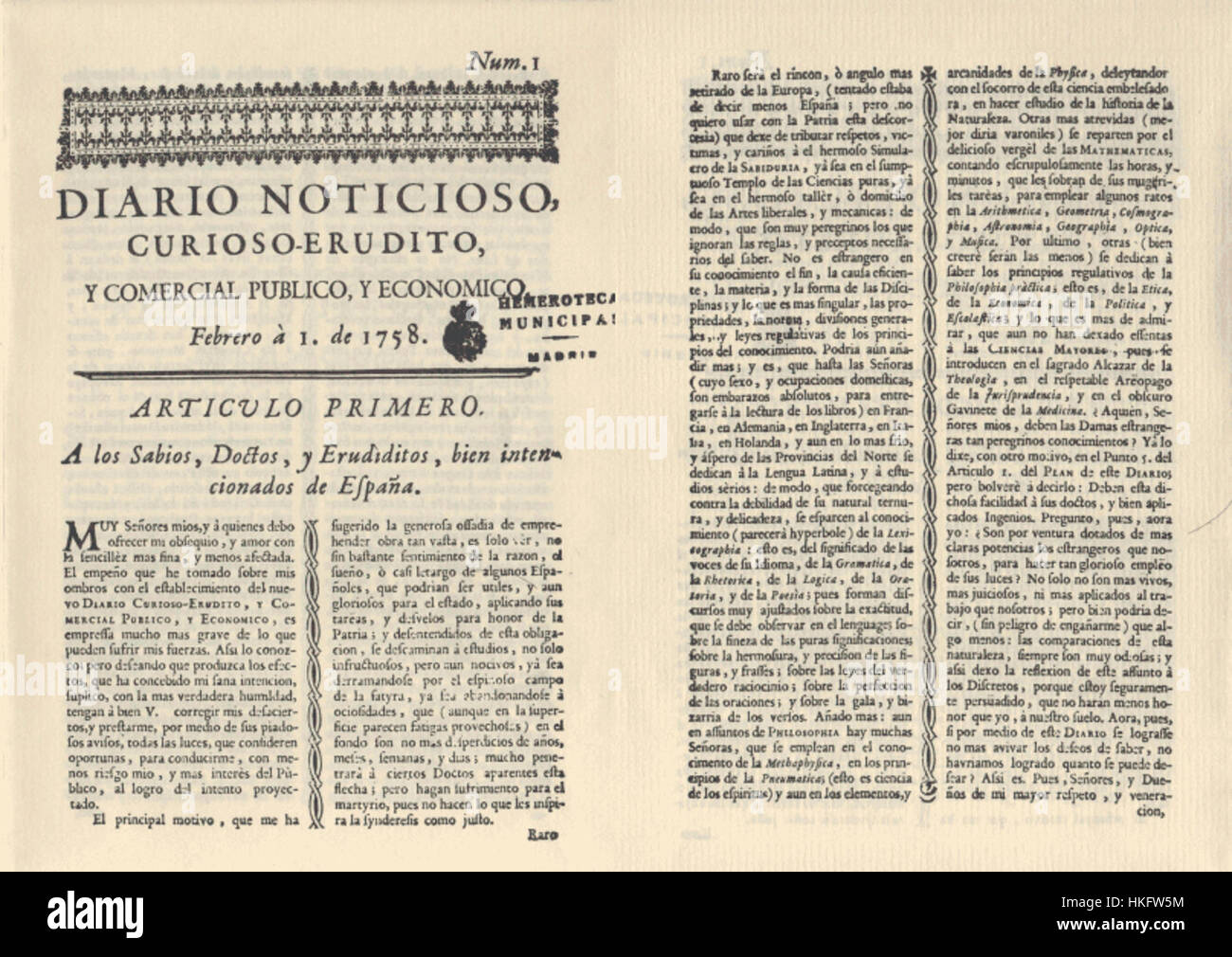 The *Diario de Madrid* issue from February 1, 1758, offers a glimpse ...