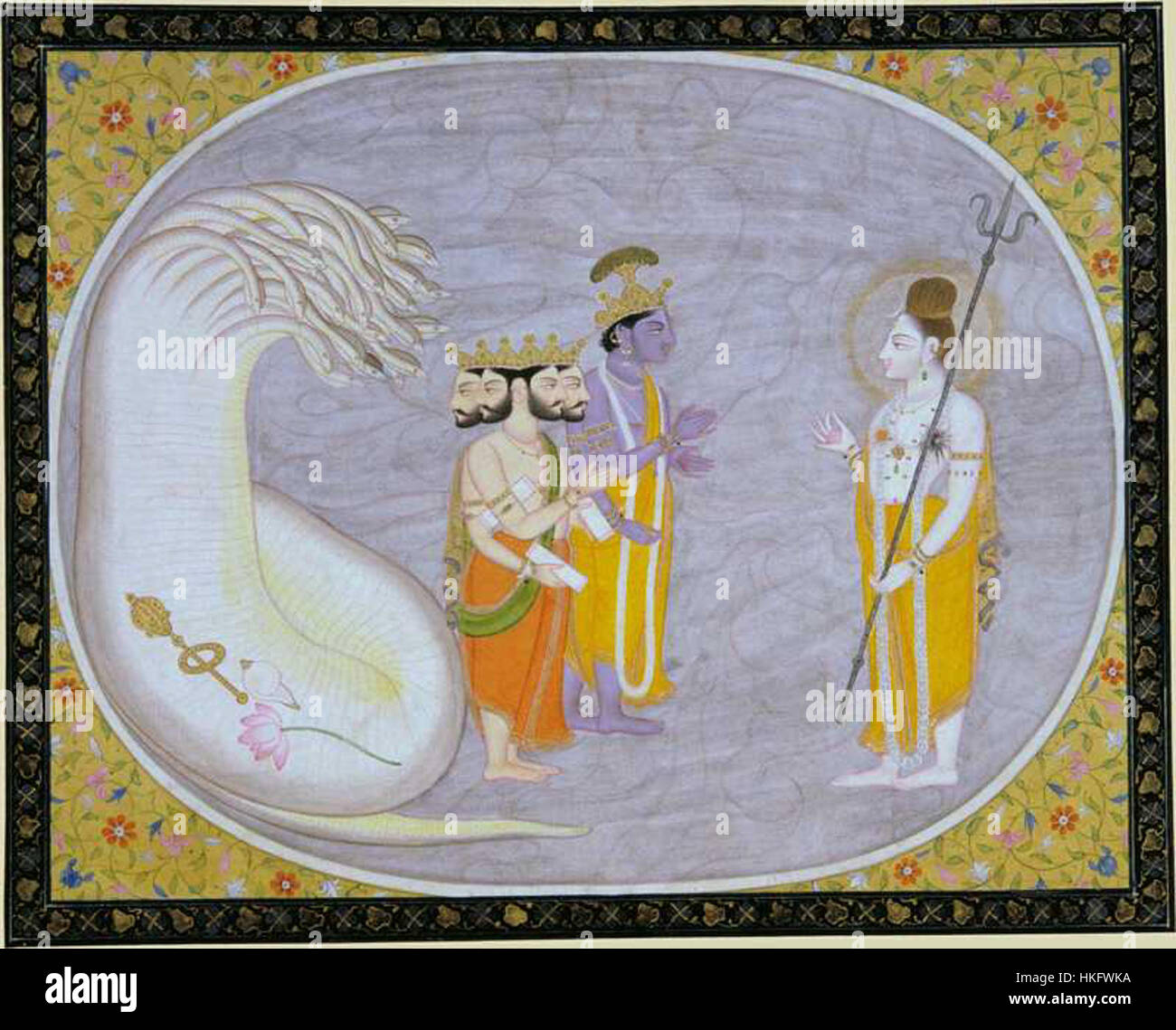 This artwork illustrates the cosmic ocean with the deities Brahma ...