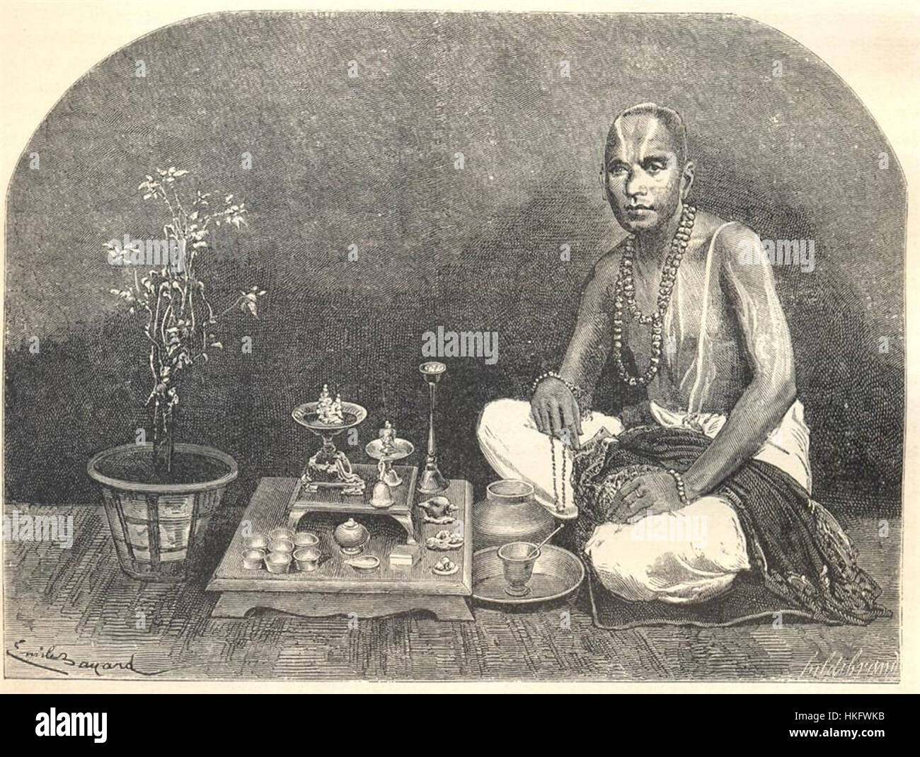 This painting captures a Brahmani man in a traditional prayer pose ...