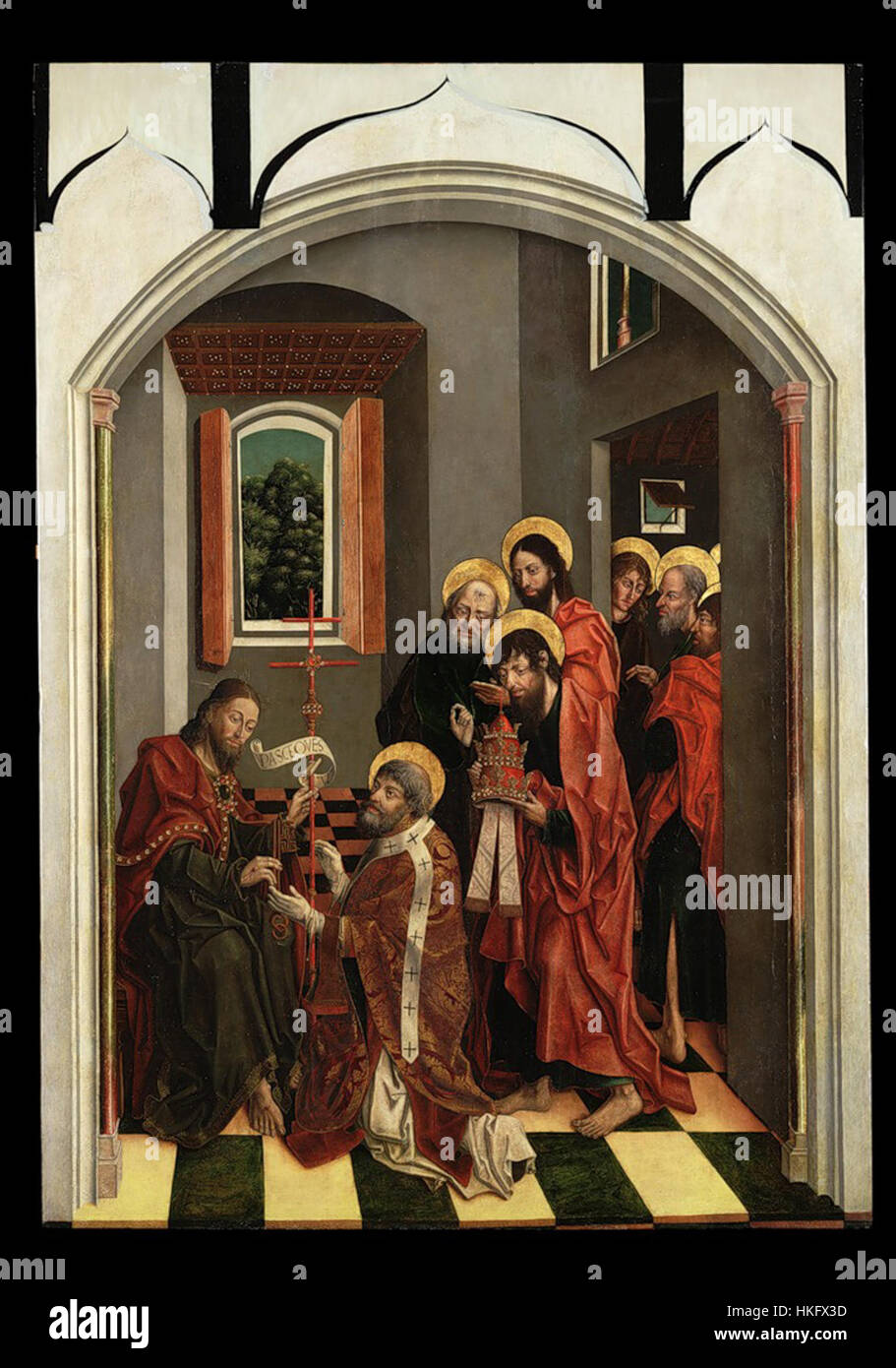 Fernando Gallego's painting 'Entrega de las llaves a Pedro' depicts the ...