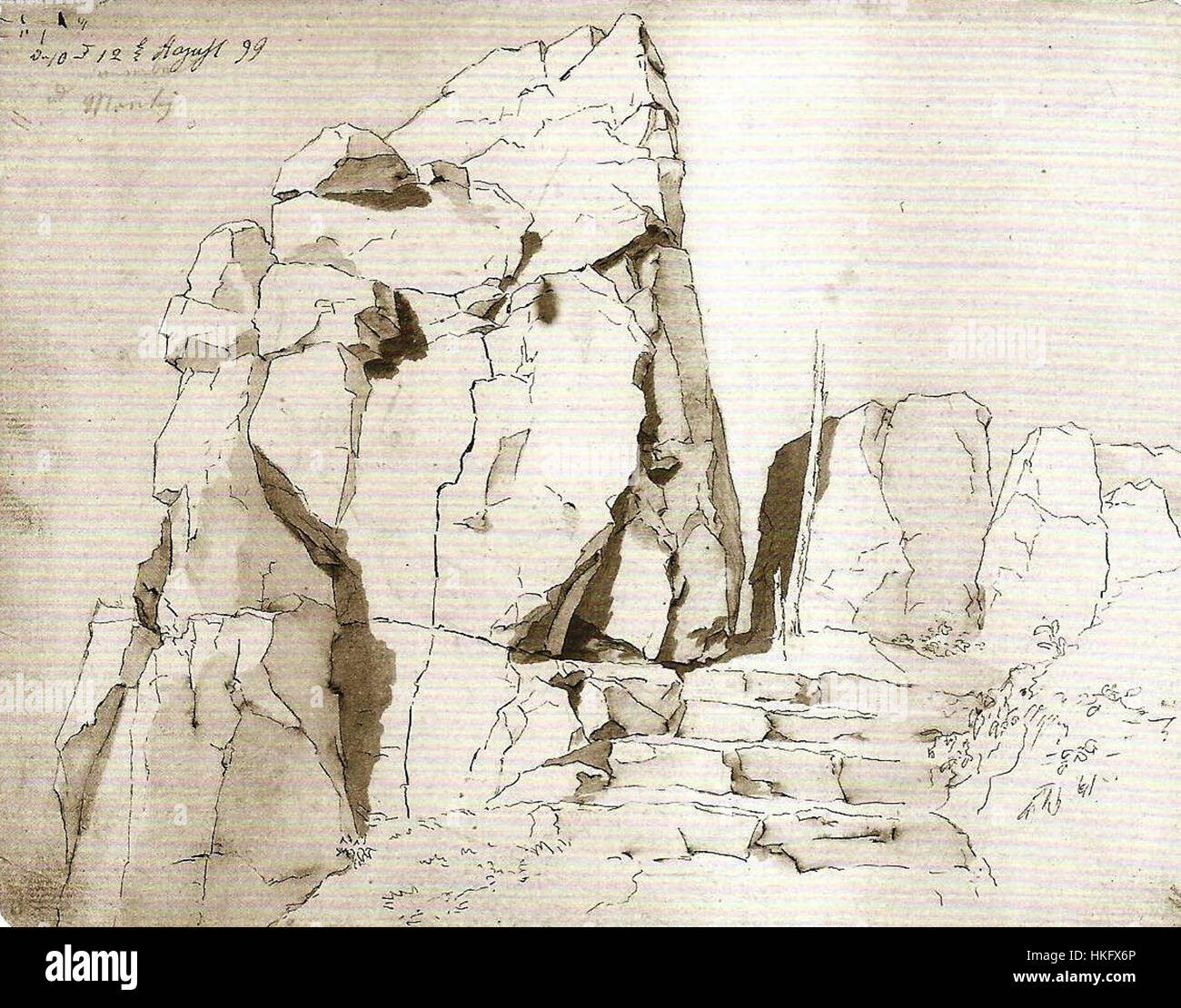 'Felsenstudie' is a detailed artwork depicting rocky landscapes ...