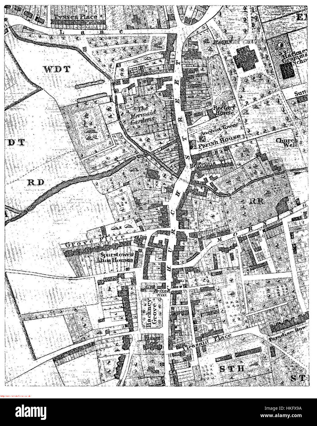 An 1830 depiction of Hackney Village illustrates the rural and urban ...