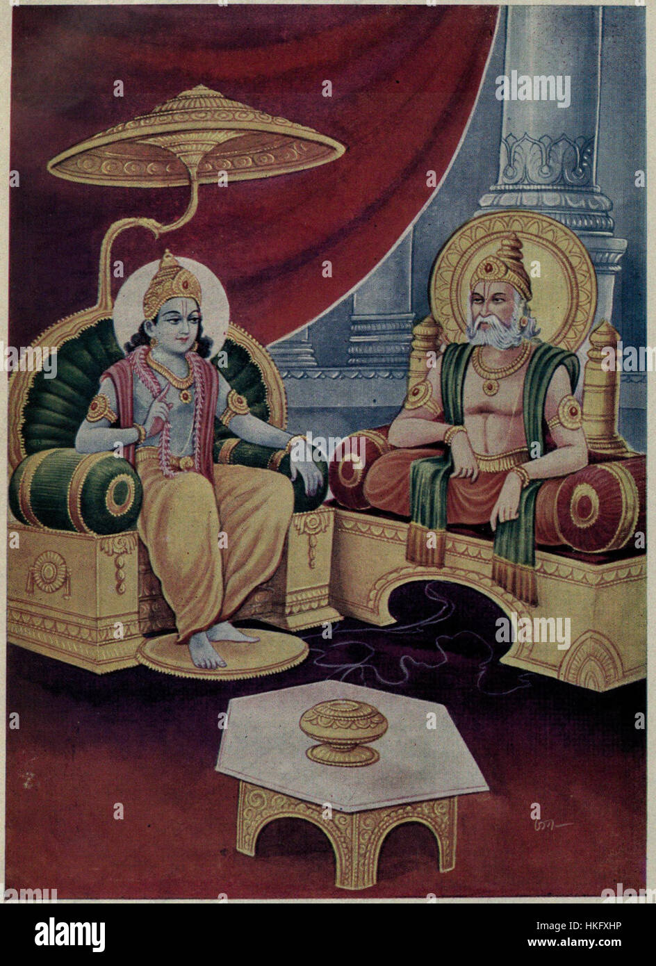 A depiction of the mythological figures Krishna and Ugrasena ...